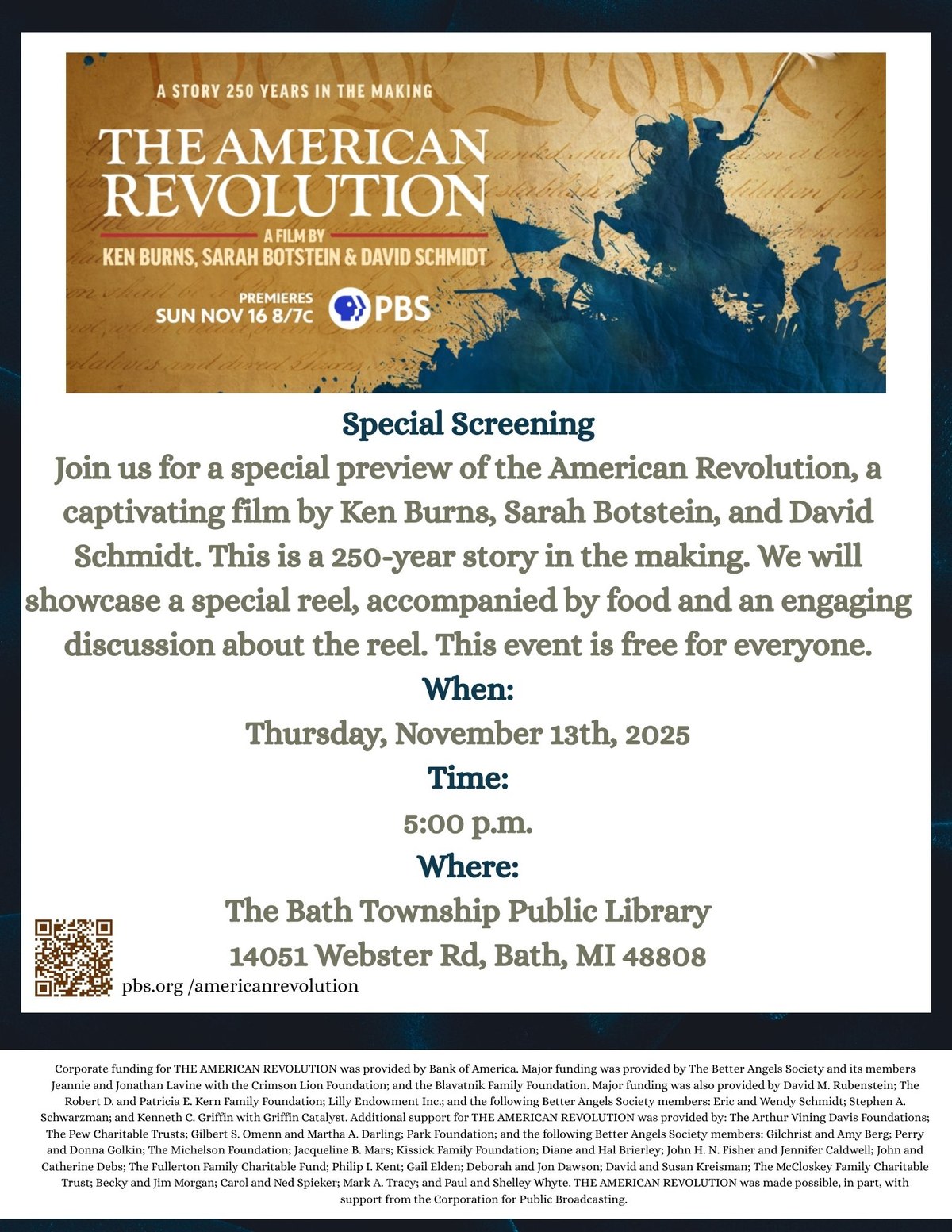 The American Revolution Special Screening — Bath Township Public Library